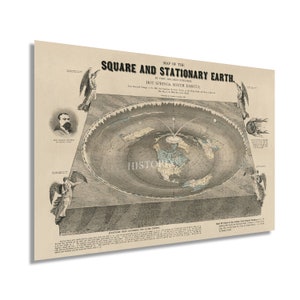 1893 Flat Earth Map of the World - Old Map of the Square and Stationary ...