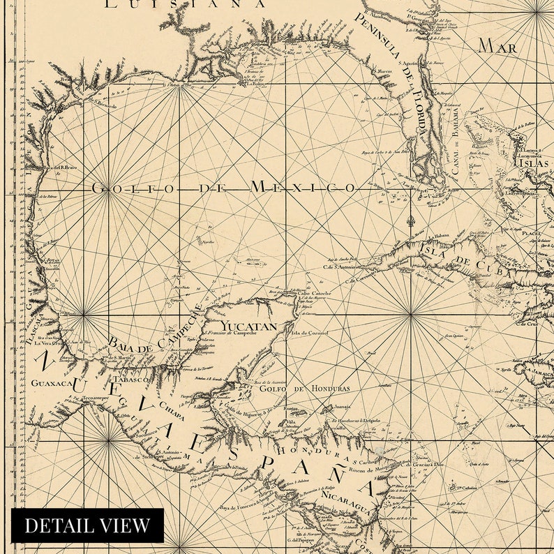 1755 Caribbean Map - Vintage Map of the Caribbean - History Gulf of ...
