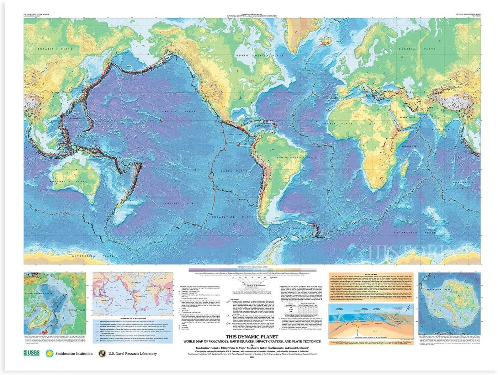 2006 World Map of Volcanoes Earthquakes Impact Craters & Plate - Etsy