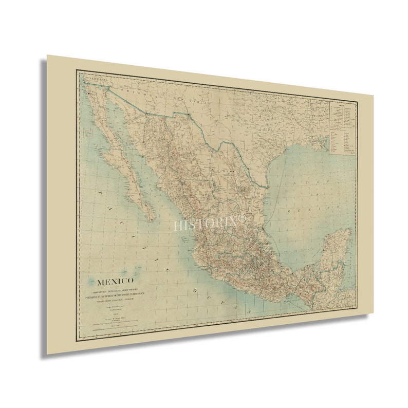 1900 Mexico Map Poster Vintage Mapa De Mexico Wall Art - Etsy