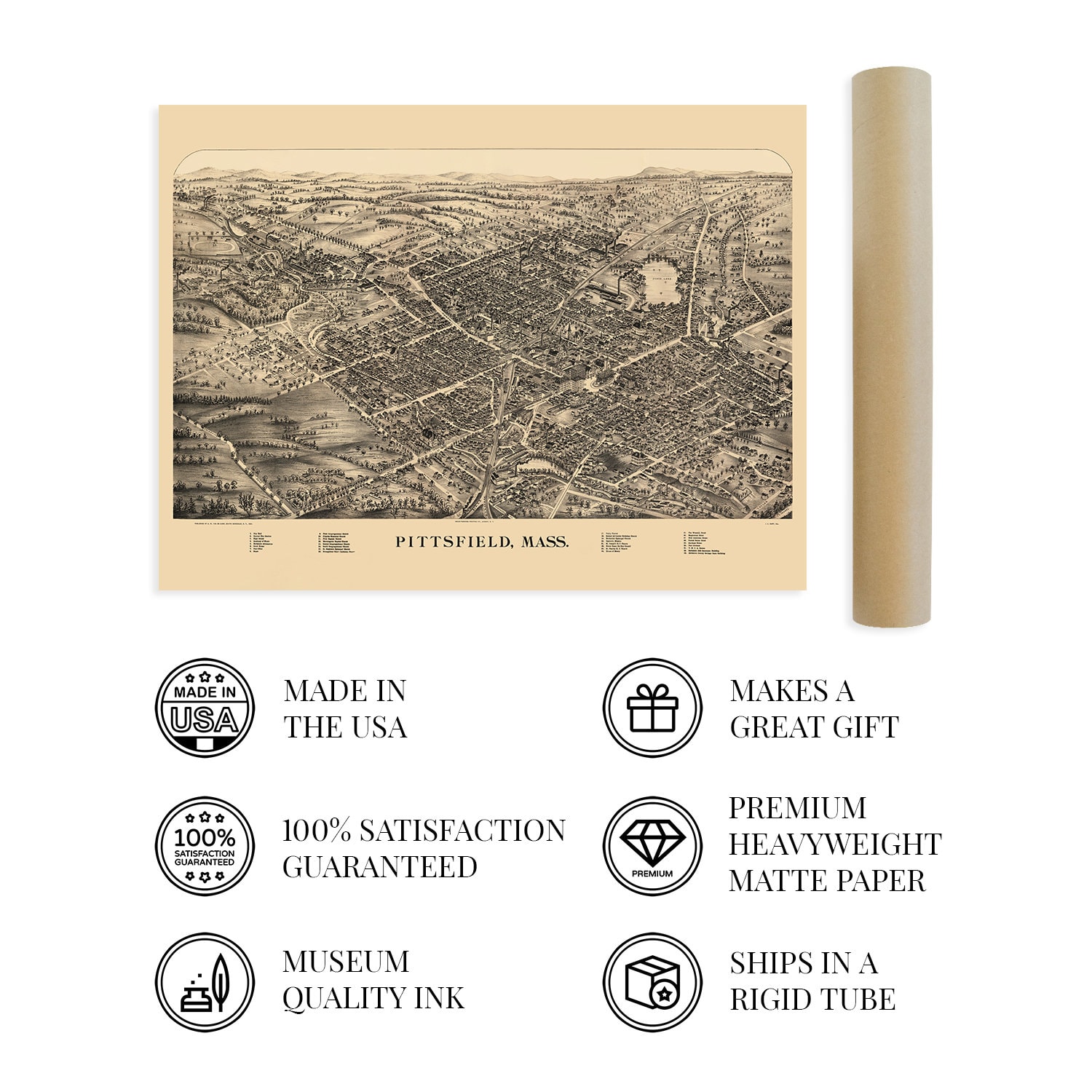 1899 Pittsfield Massachusetts Map - Old Map of Pittsfield MA Wall Art ...