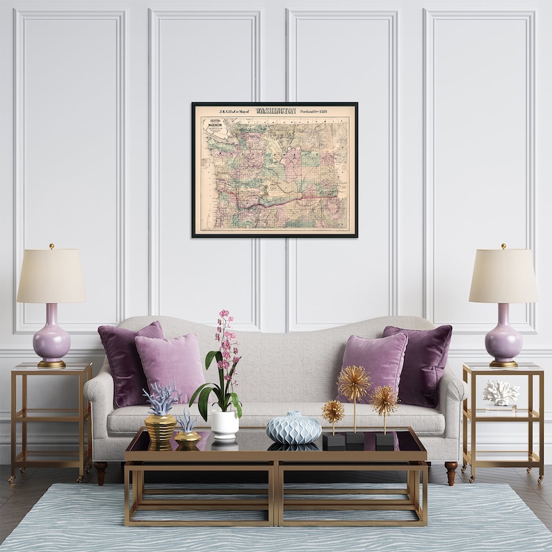 1889 Washington State Map Vintage Map of Washington State - Etsy