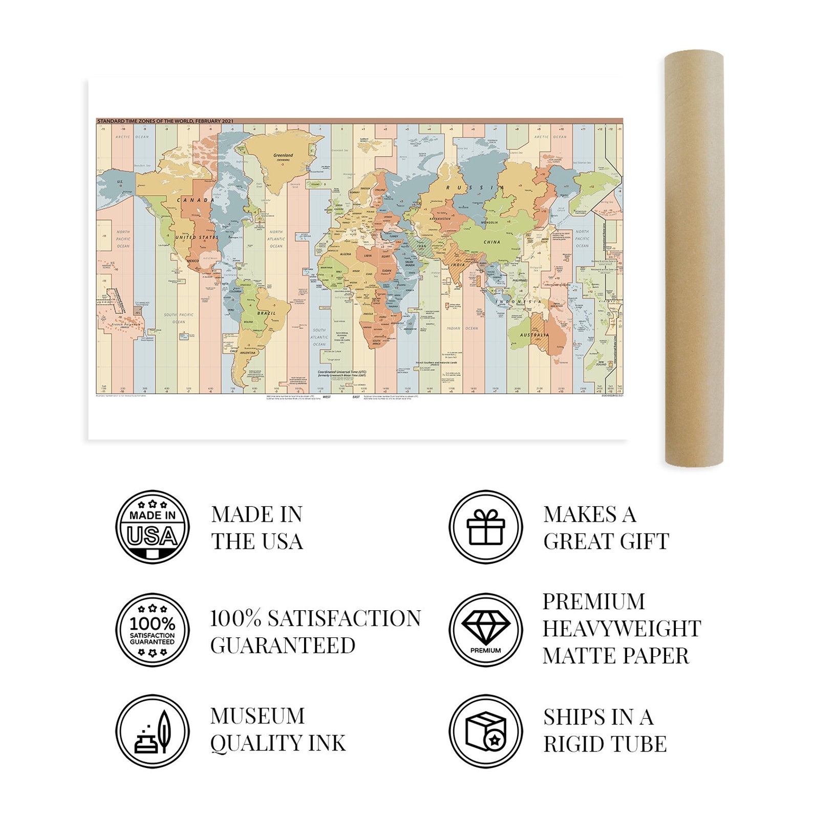 2021 Standard Time Zones of the World Map Map of the World Time Zones ...
