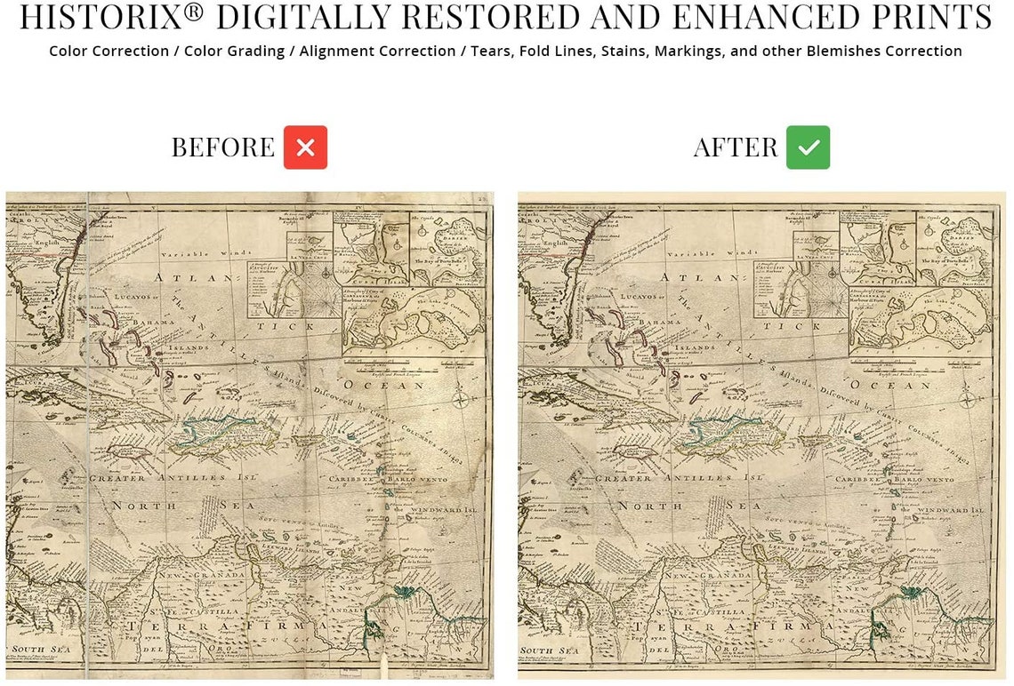 1715 Map of West Indies Islands of America - Vintage Map Wall Art ...
