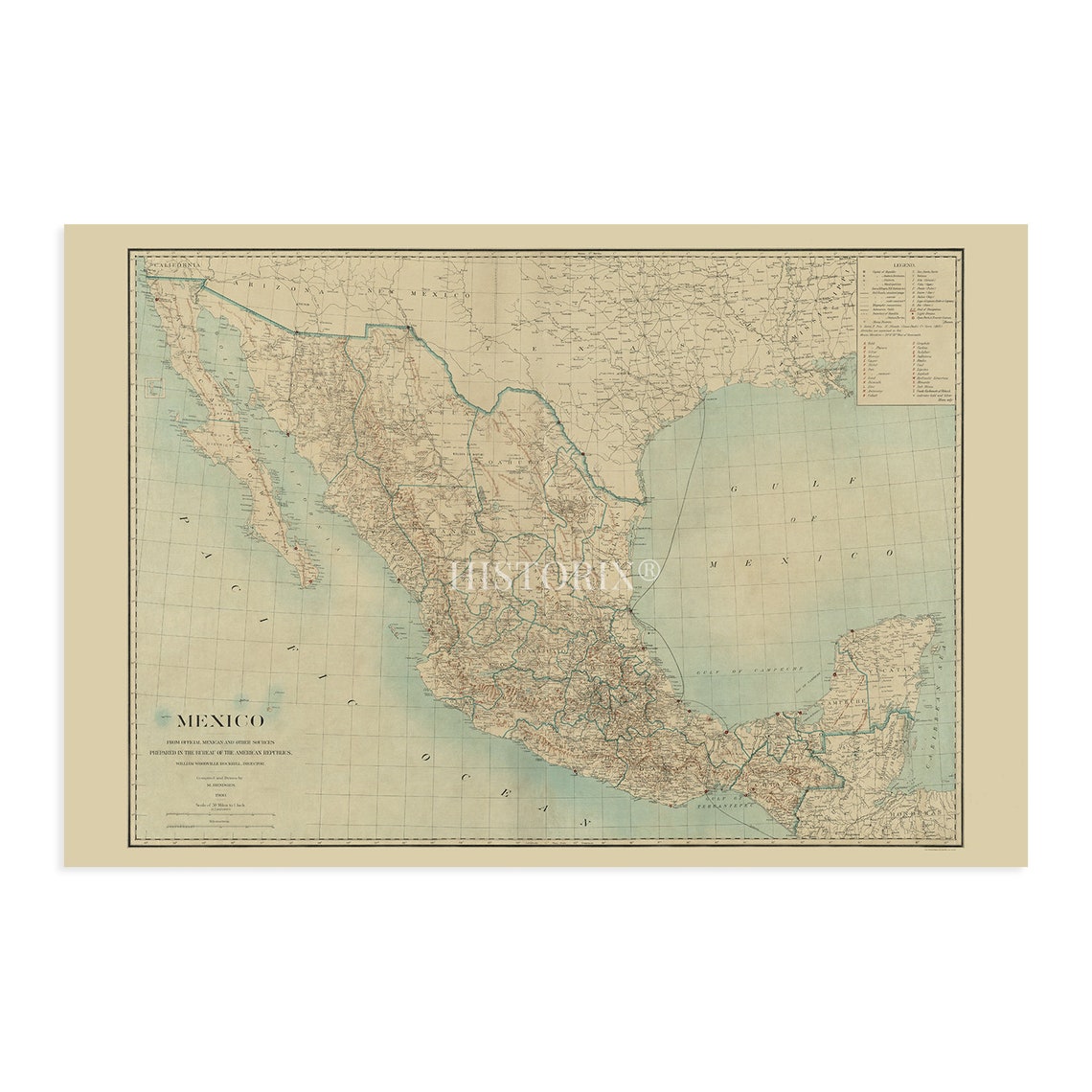 1900 Mexico Map Poster Vintage Mapa De Mexico Wall Art - Etsy