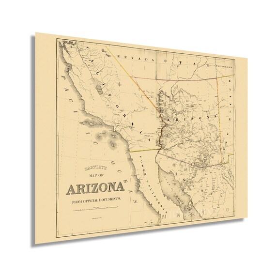 1865 Arizona Map Poster Vintage Arizona Map Old Map of | Etsy