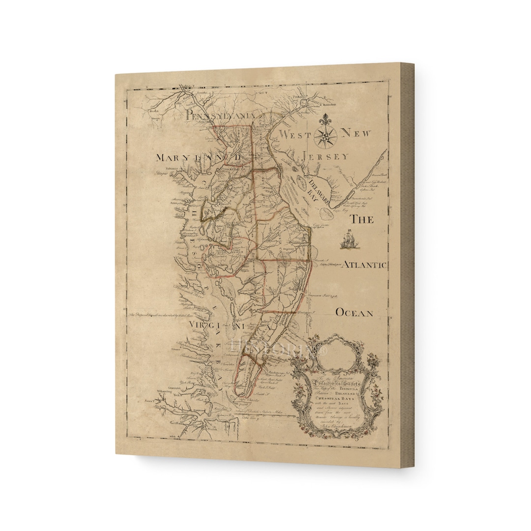 1786 Delaware Bay & Chesapeake Bay Map Poster Canvas Art - Canvas Wrap ...