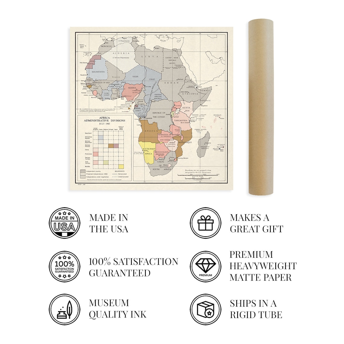 1960 Africa Map - Vintage Map of Africa Administrative Divisions ...