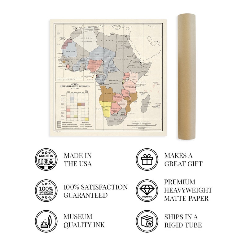 1960 Africa Map - Vintage Map of Africa Administrative Divisions ...