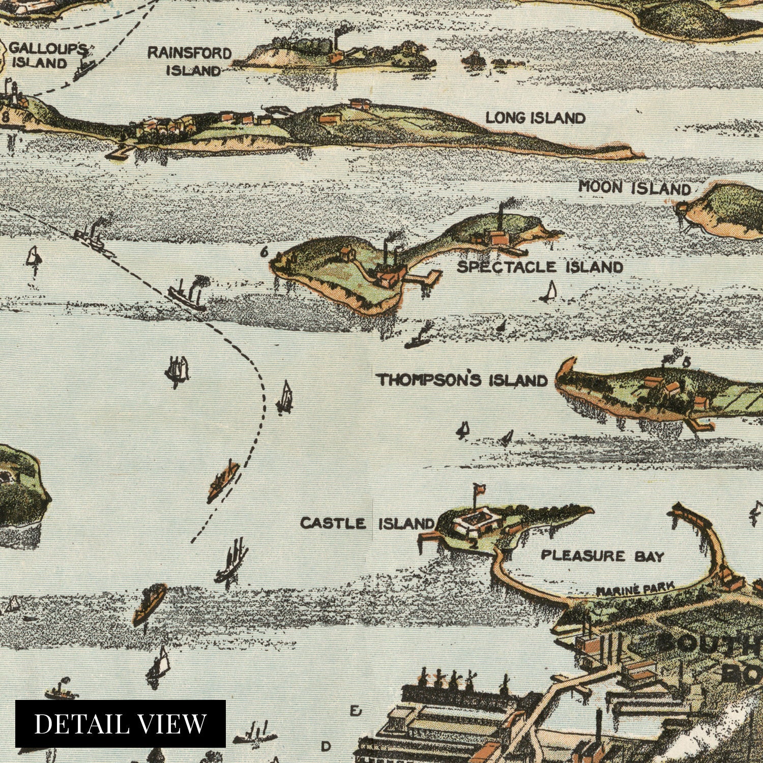 1920 Boston Harbor Map - Old Boston Poster - Bird's Eye View History ...