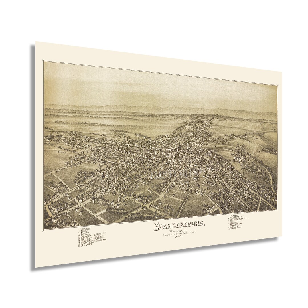 1864 Chambersburg Pennsylvania Map - Old Chambersburg PA Map Poster ...