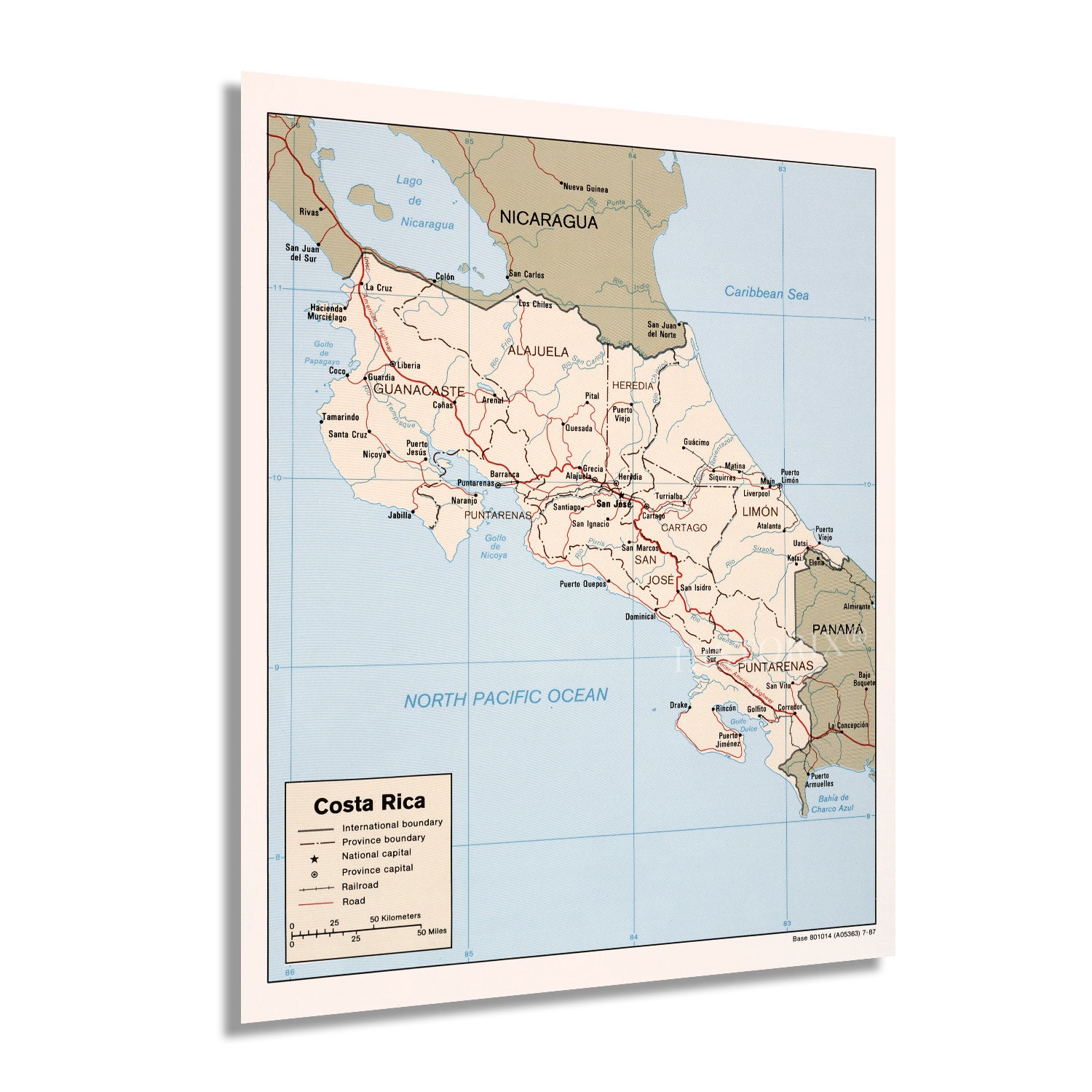 1987 Costa Rica Map Old Wall Map of Costa Rica History Map of San Jose ...