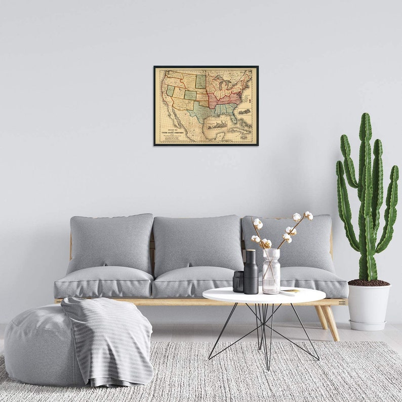 1861 American Civil War Map - Vintage Map of the United States Showing ...