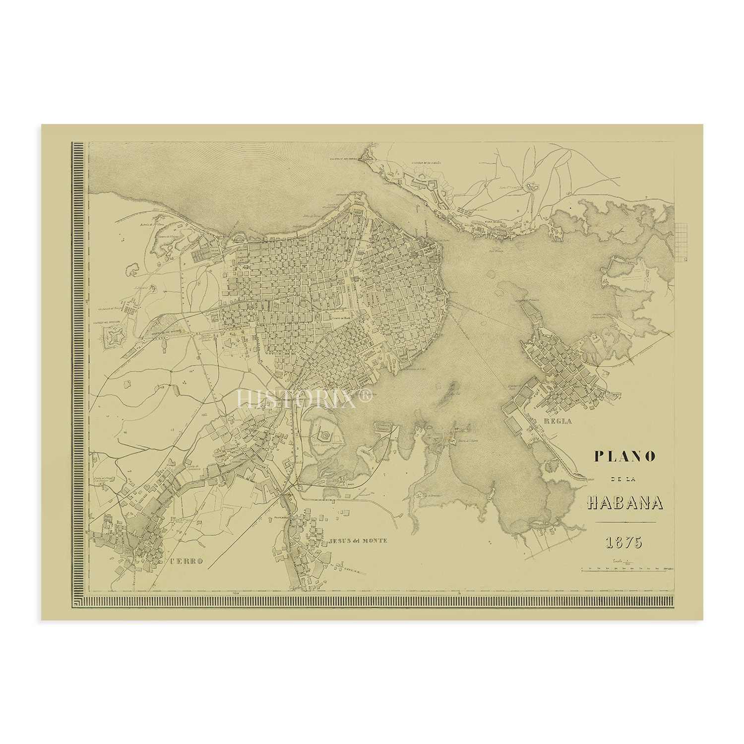 1875 Havana Cuba Map - Vintage Map of Havana Cuba Wall Art - History ...