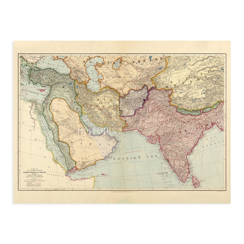1912 Middle East Map Old Map of Countries Between Constantinople ...