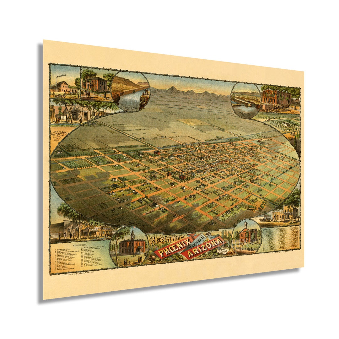 1885 Phoenix Arizona Map - Vintage Map of Phoenix Arizona Wall Art ...