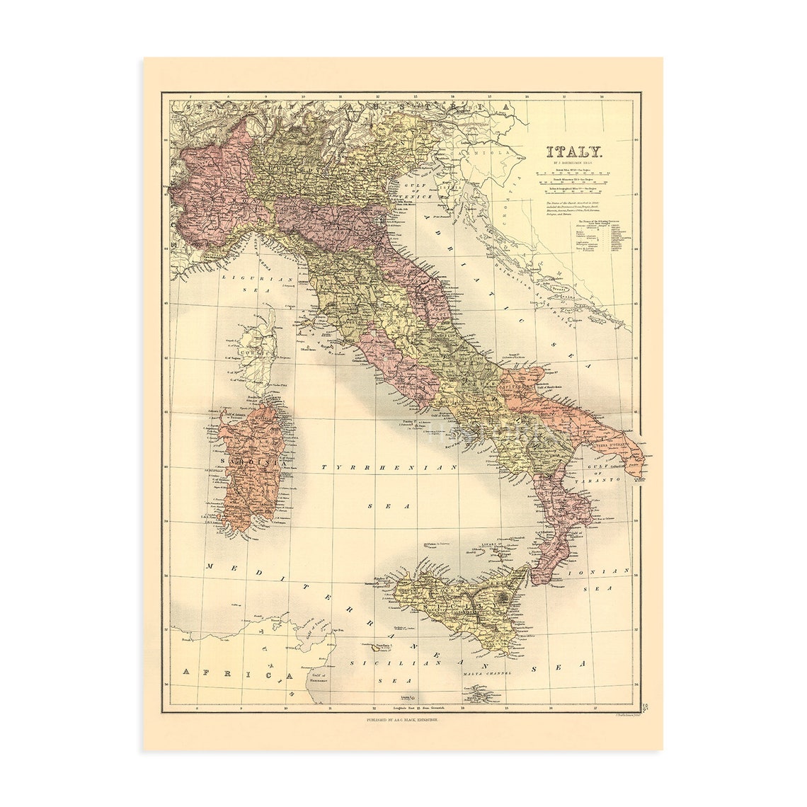 1890 Italy Map - Vintage Poster Map of Italy - History Wall Map of ...