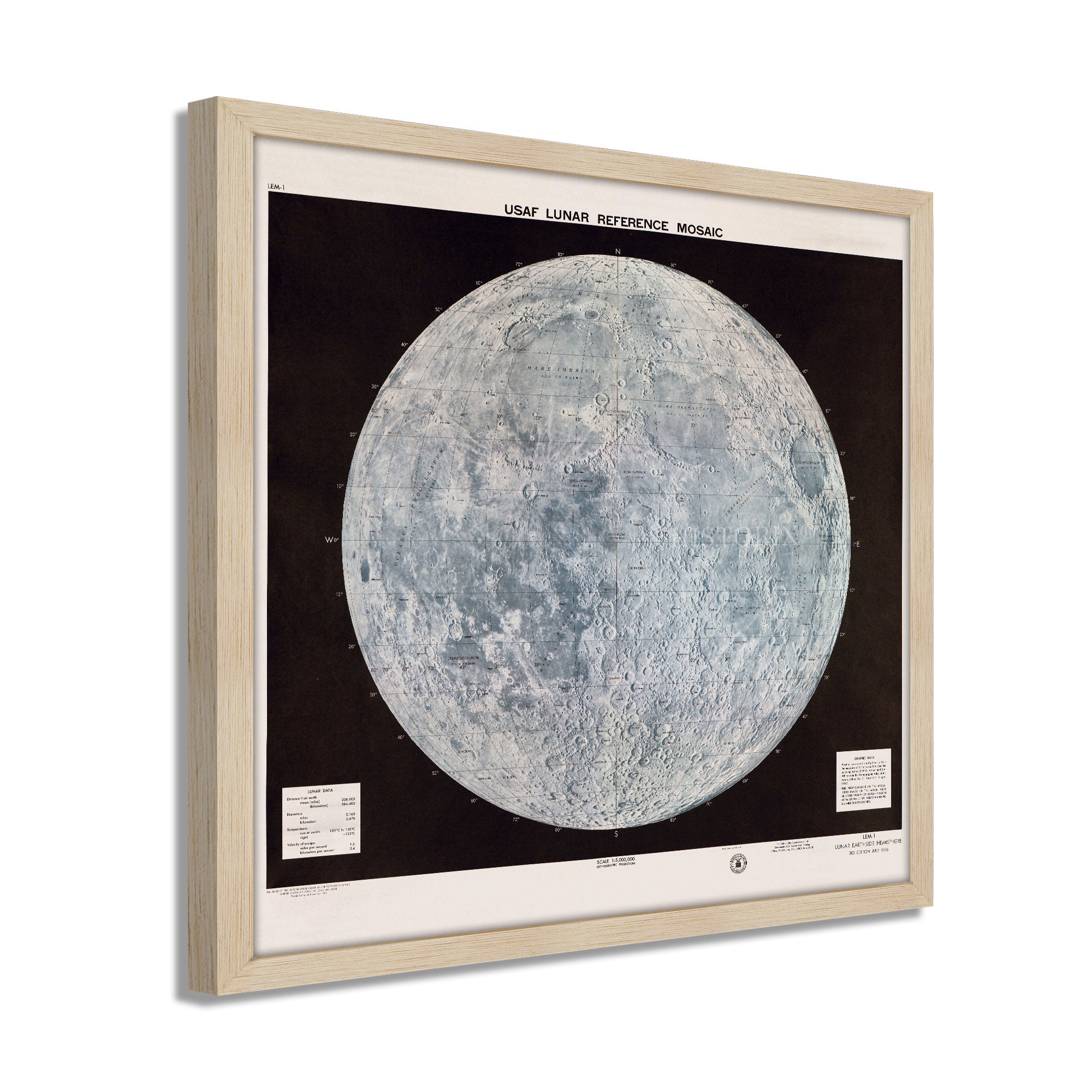1966 Map of the Moon Framed Vintage Moon Poster Restored - Etsy
