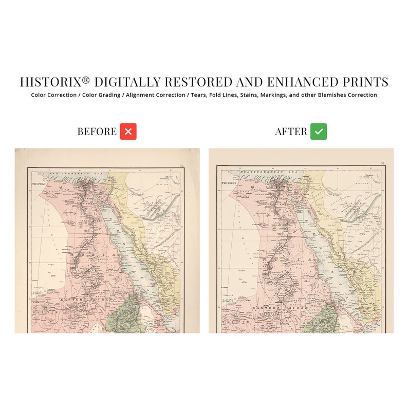 1885 Egypt Map Poster Old Map of Ancient Egypt History Map of Egypt ...