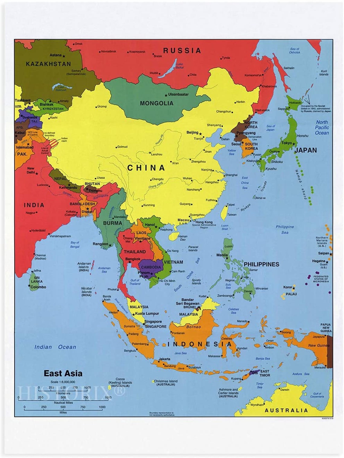 2004 East Asia Map Asia Map Poster East Asia Wall Art Map of Asia ...