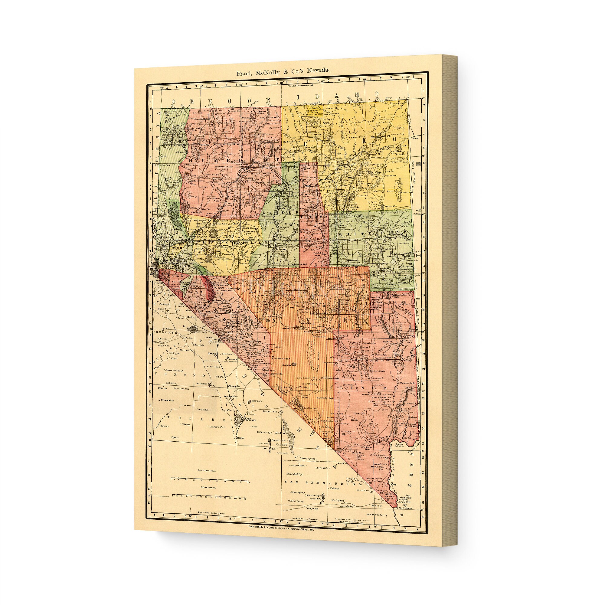 1893 Nevada Map Art Canvas Wrap Vintage Nevada Historic - Etsy