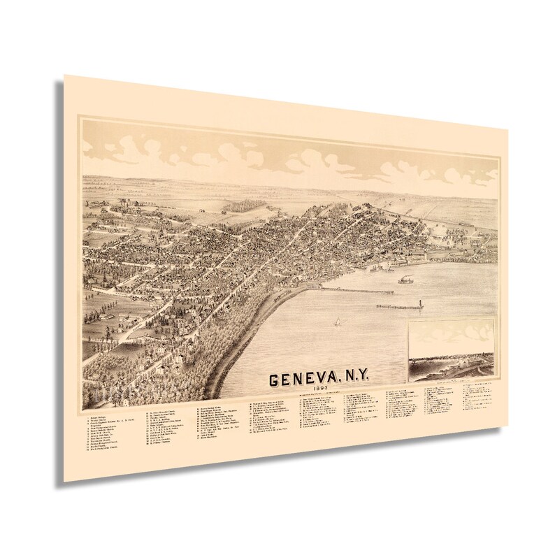 1893 Geneva New York Poster Map Vintage Map of Geneva Wall - Etsy
