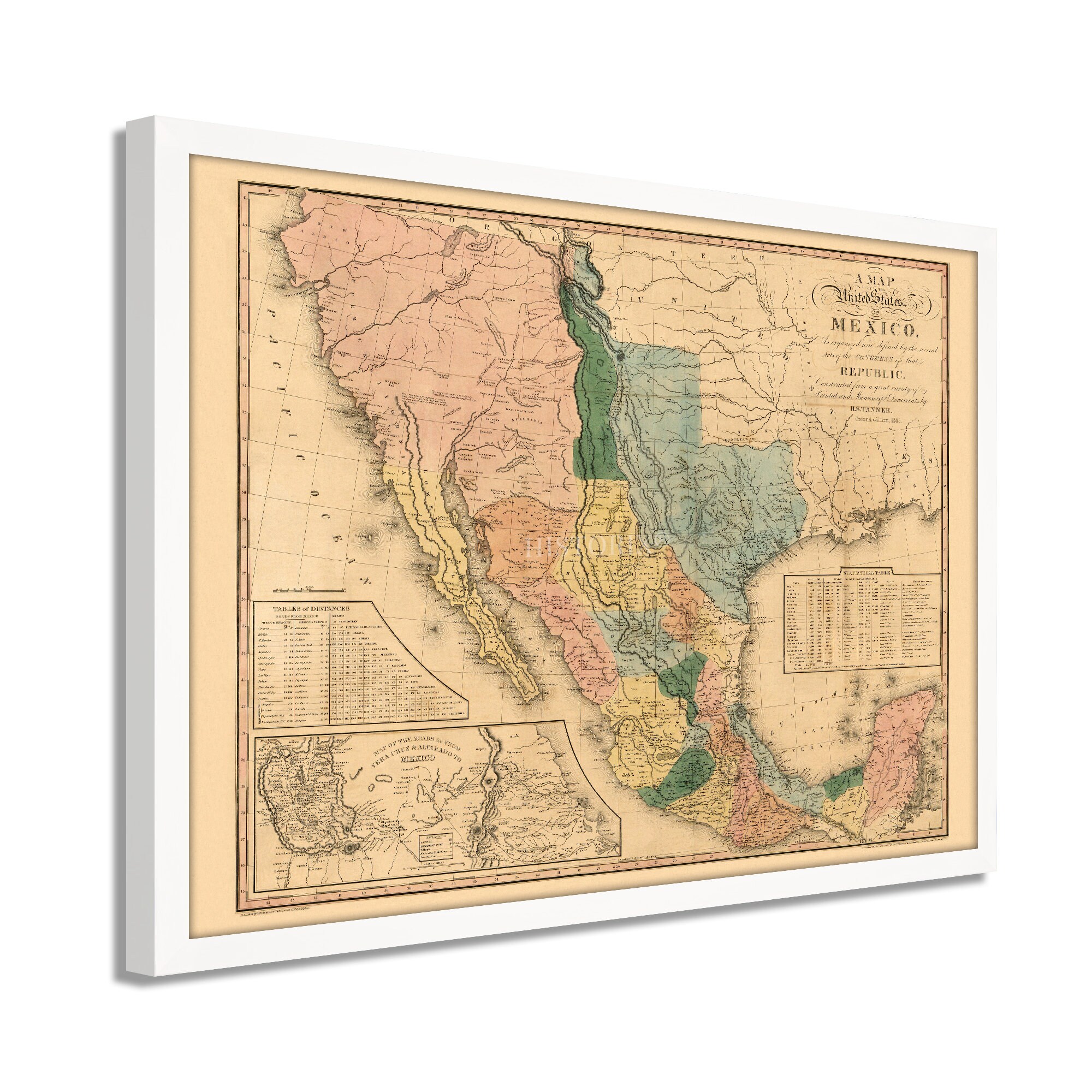 1846 Mexico Map - Framed Vintage Mexico Wall Map - History Map of ...