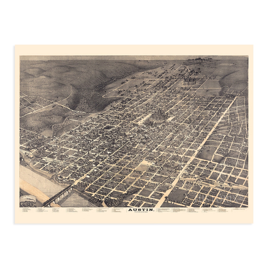 1887 Austin Texas Map Vintage Austin Texas Wall Art Old - Etsy