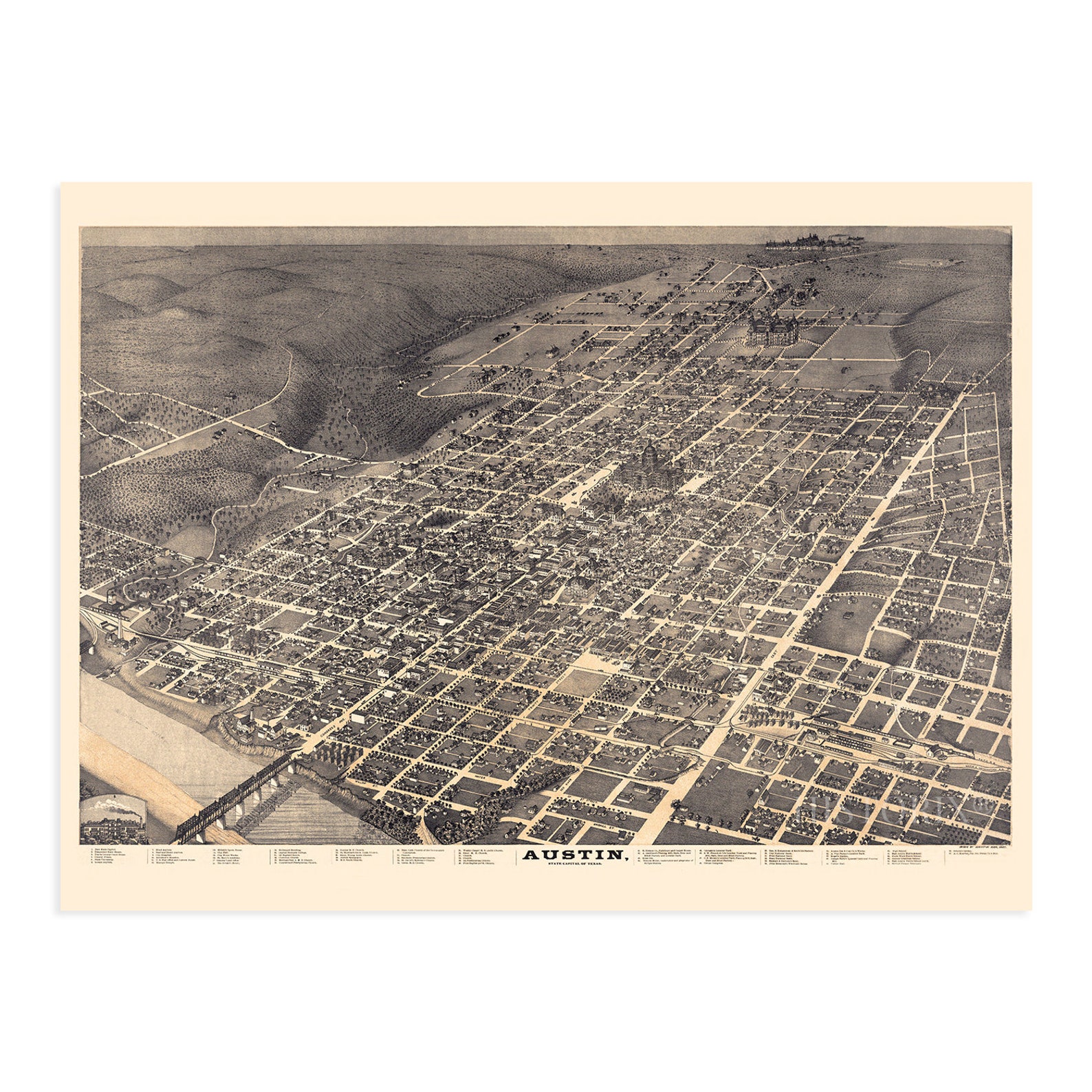 1887 Austin Texas Map Vintage Austin Texas Wall Art Old - Etsy