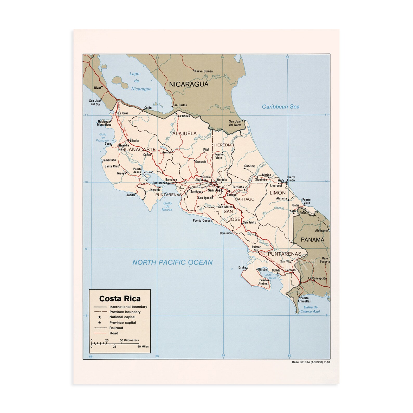 1987 Costa Rica Map Old Wall Map of Costa Rica History Map of San Jose ...