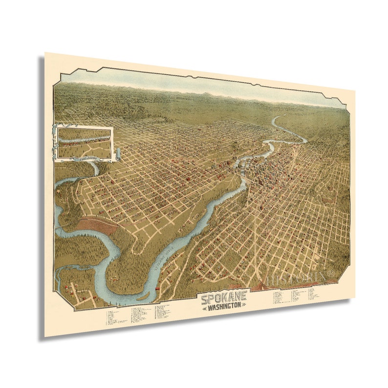 1905 Spokane Washington Map Vintage Spokane Wall Art Old - Etsy