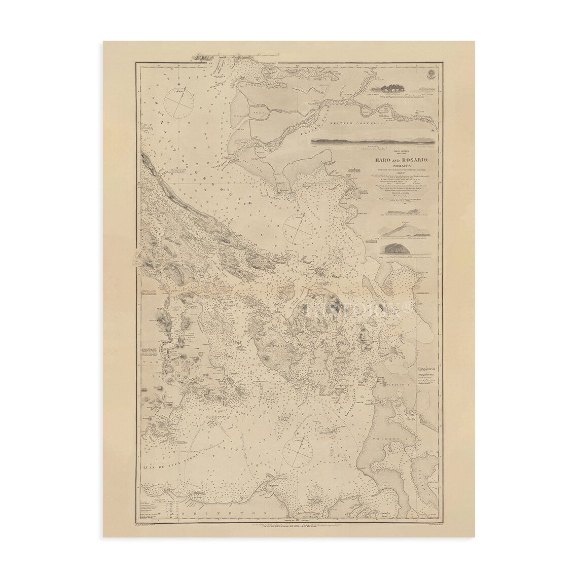 1865 Puget Sound Map - Old Map of Puget Sound WA Showing San Juan ...