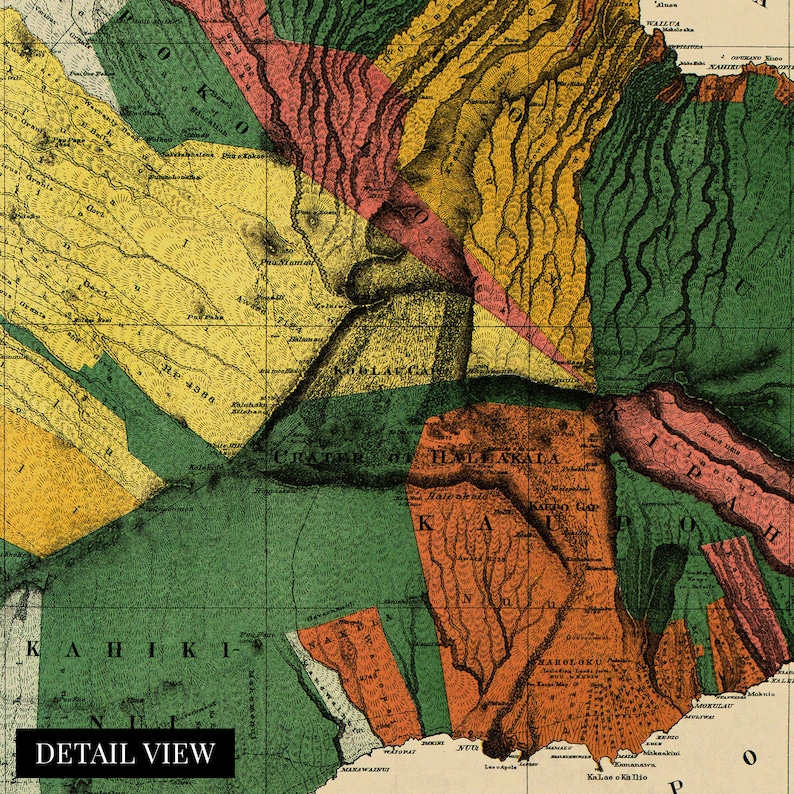 1885 Map of Maui Hawaii Vintage Maui Poster History Wall Map of Maui ...