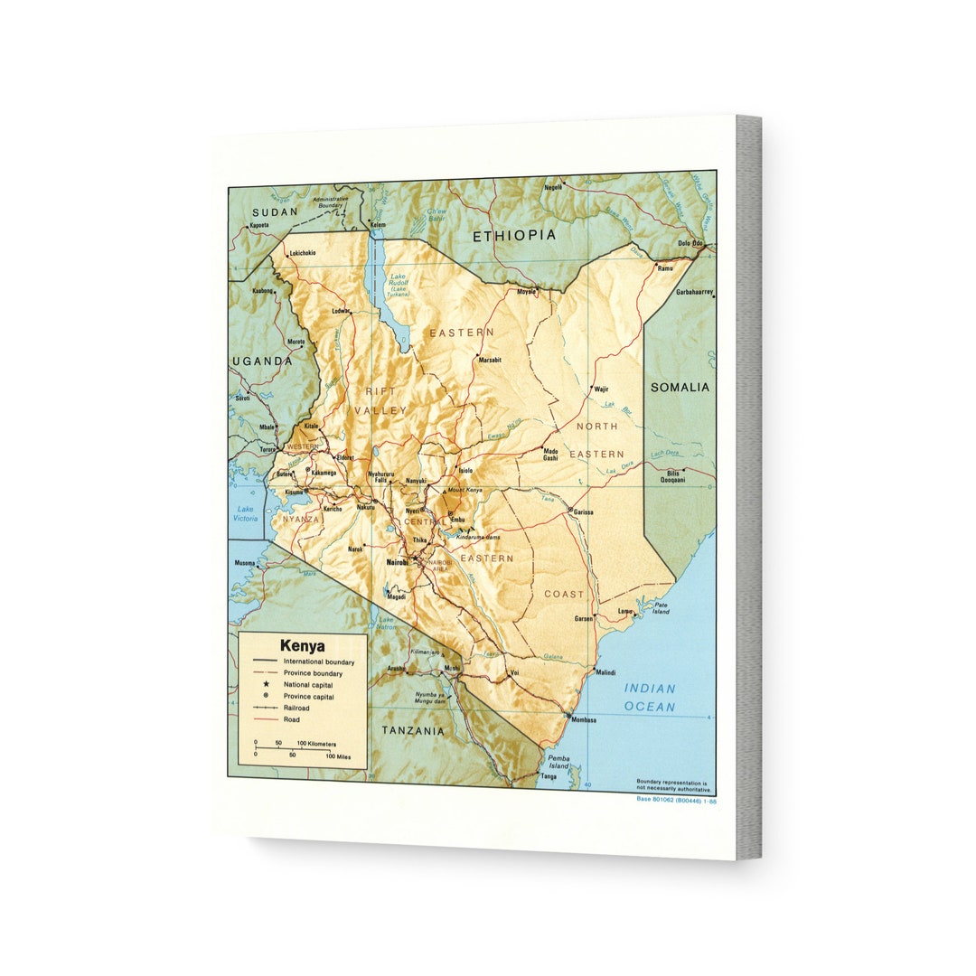1988 Kenya Map Art - Canvas Wrap Vintage Map of Kenya - Historic Kenya ...