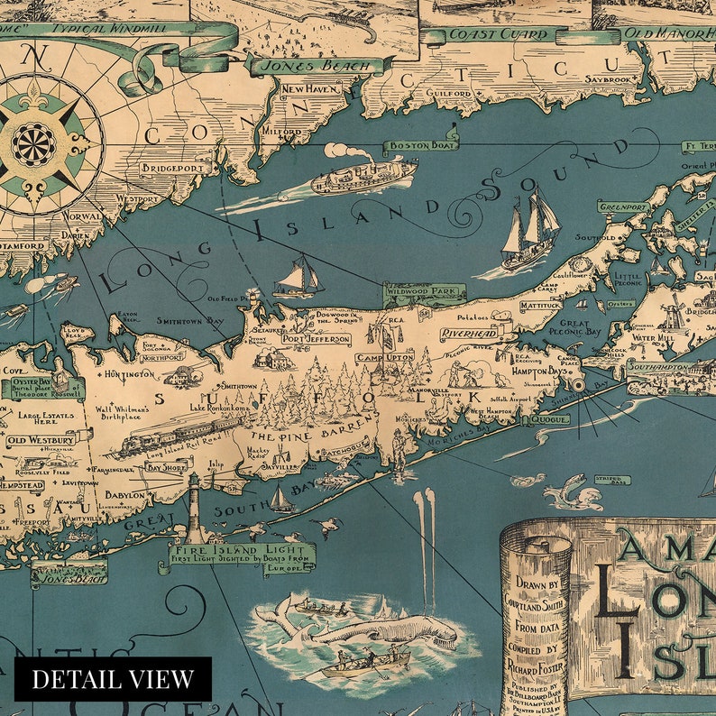 1933 Long Island NY Map Old Map of Long Island NY Vintage Long Island ...