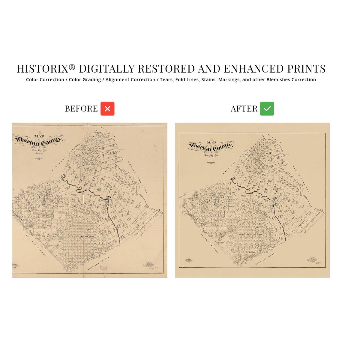 1895 Wharton County Texas Map Old Map of Wharton County - Etsy
