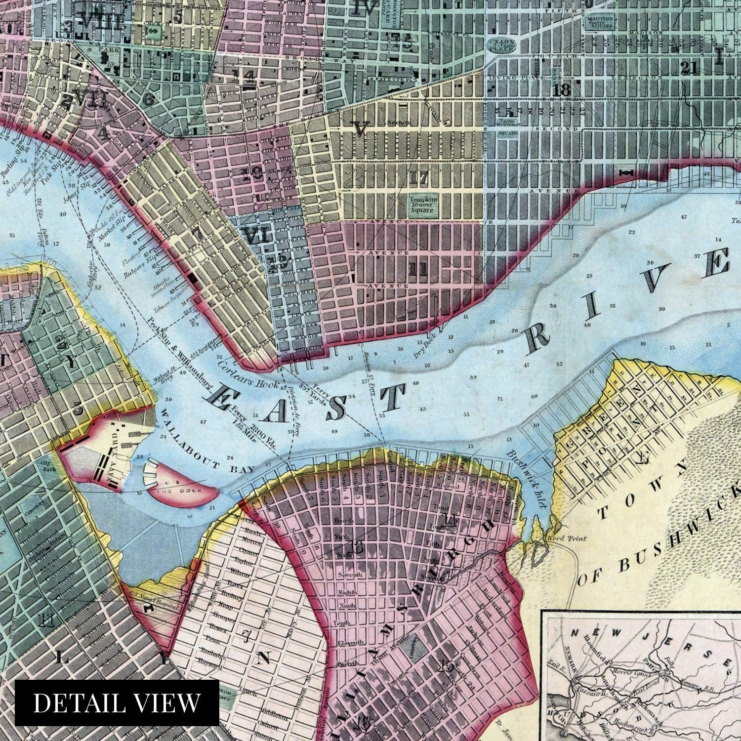 1857 New York City and Vicinity Map Art - NYC Vintage Map Wall Art ...