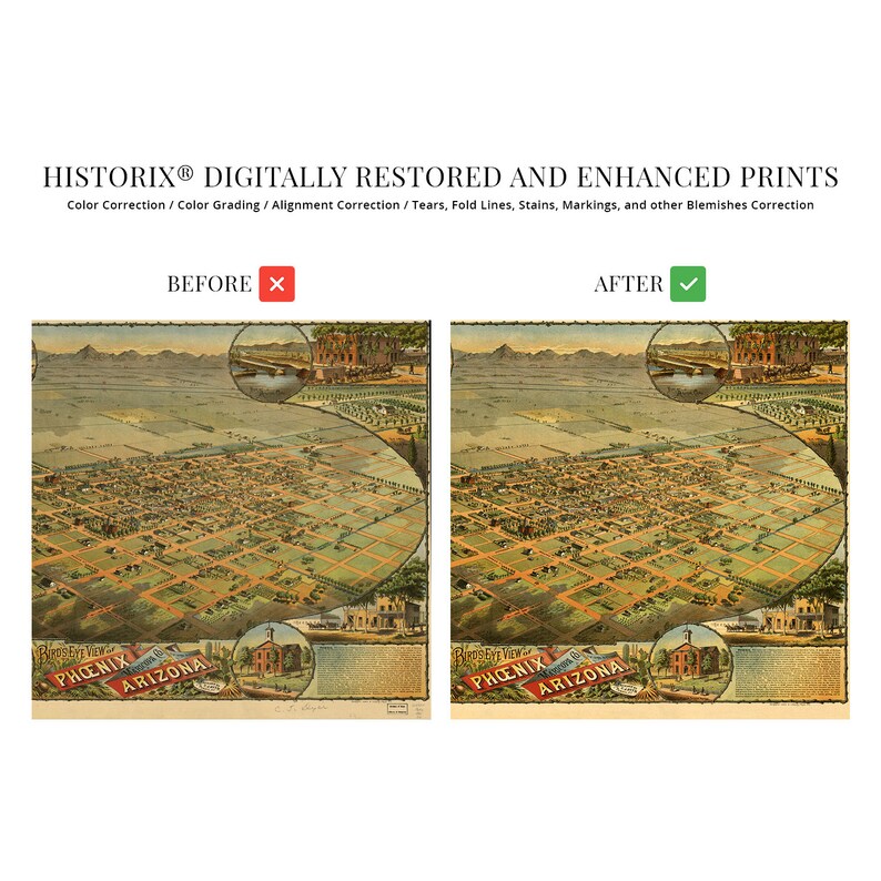 1885 Phoenix Arizona Map Vintage Map of Phoenix Arizona Wall - Etsy