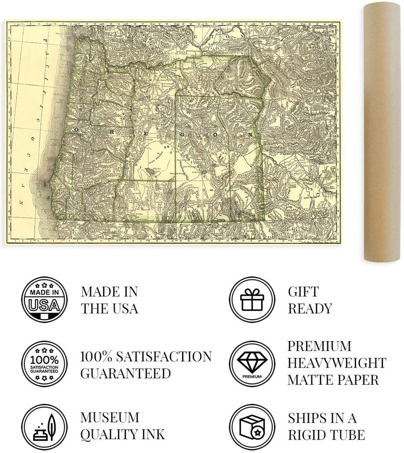1876 Map of Oregon - Vintage Map of Oregon Wall Art - Oregon Map Print ...