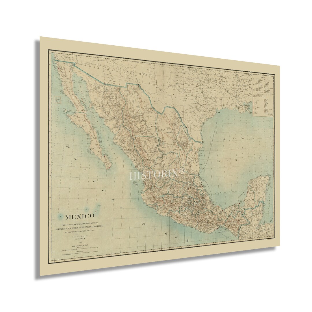 1900 Mexico Map Poster - Vintage Mapa De Mexico Wall Art - History Map ...