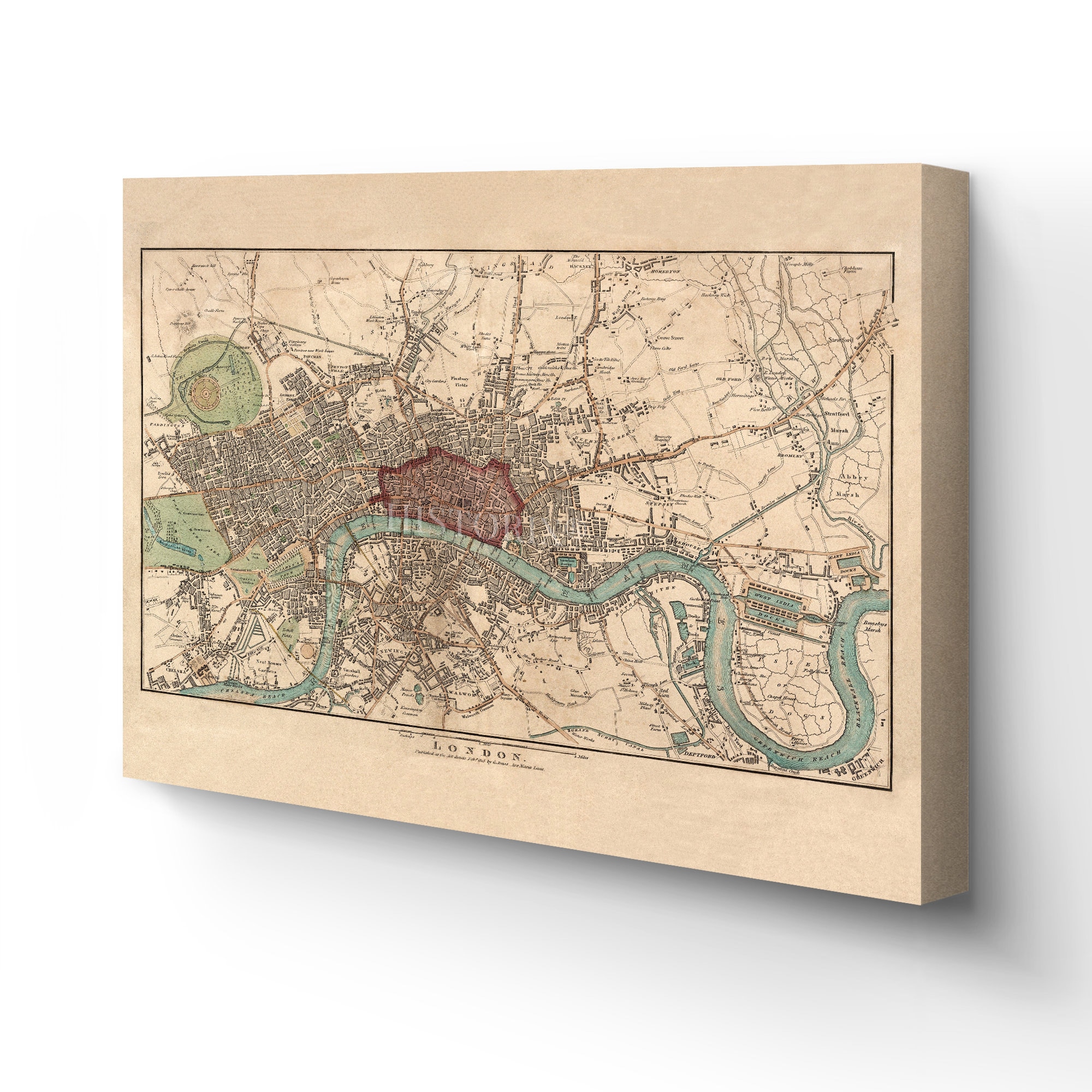 1815 City of London Map - Canvas Wrap Vintage London Wall Map- History ...