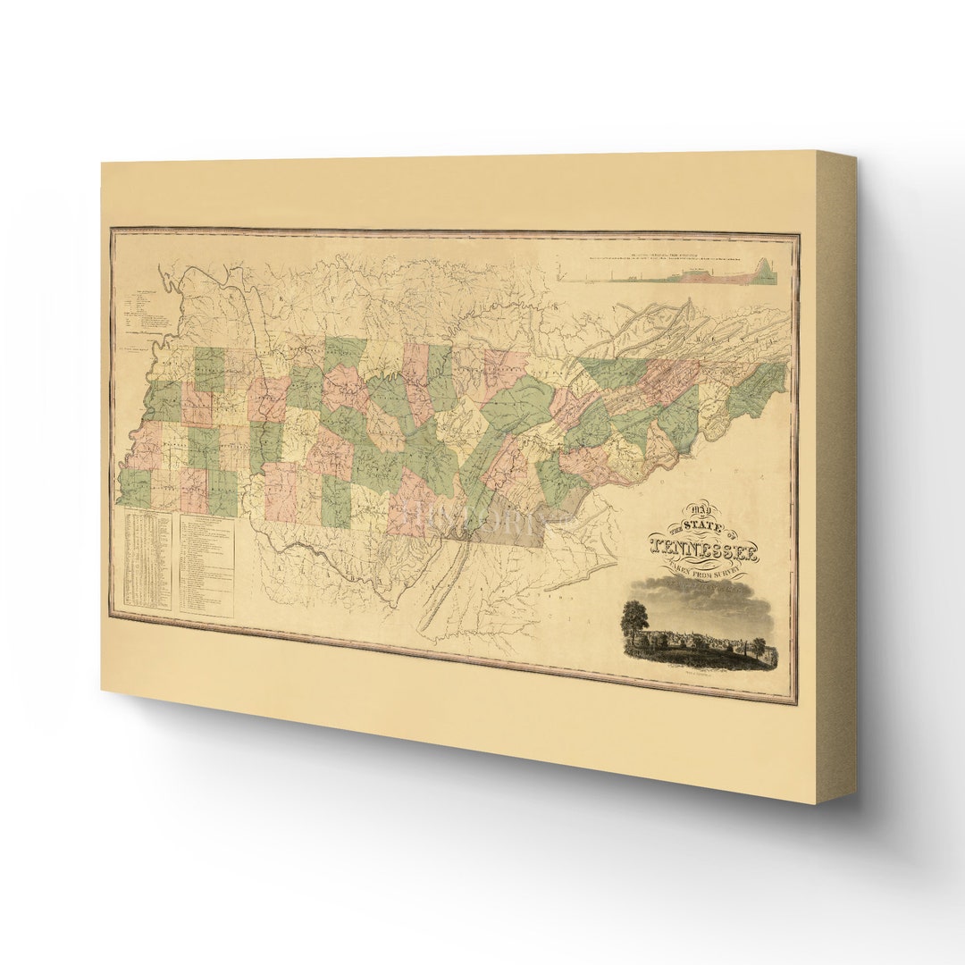 1832 Tennessee State Map Canvas Art - Canvas Wrap Vintage Tennessee Map ...