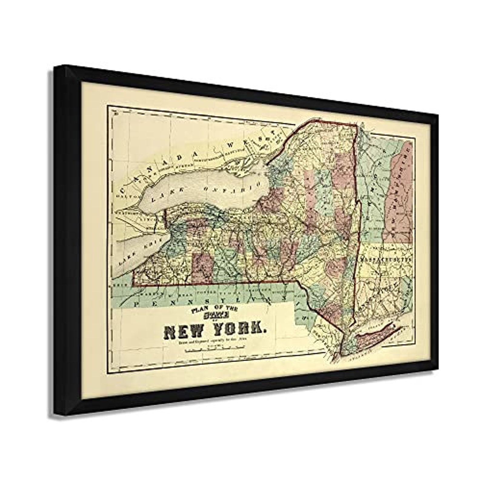 1875 New York Map - Framed Vintage Map of New York - Historic New York ...