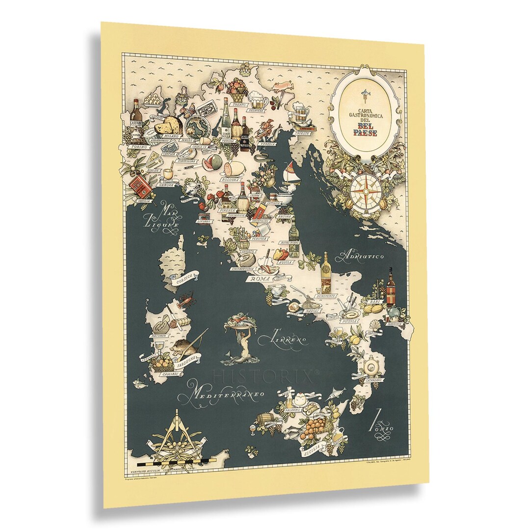 1949 Gastronomic Map of Italy Poster - Vintage Italy Poster Map - Carta ...