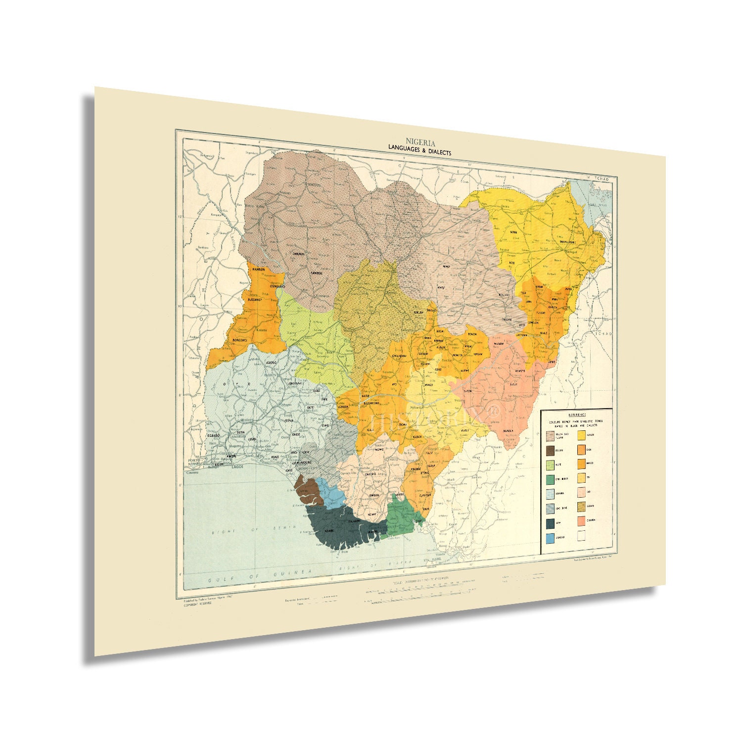 1967 Nigeria Map - Map of Nigeria Languages & Dialects - Old Republic ...