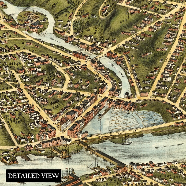 1878 Gardiner & Pittston Maine Map Poster - Vintage Map of Gardiner ...