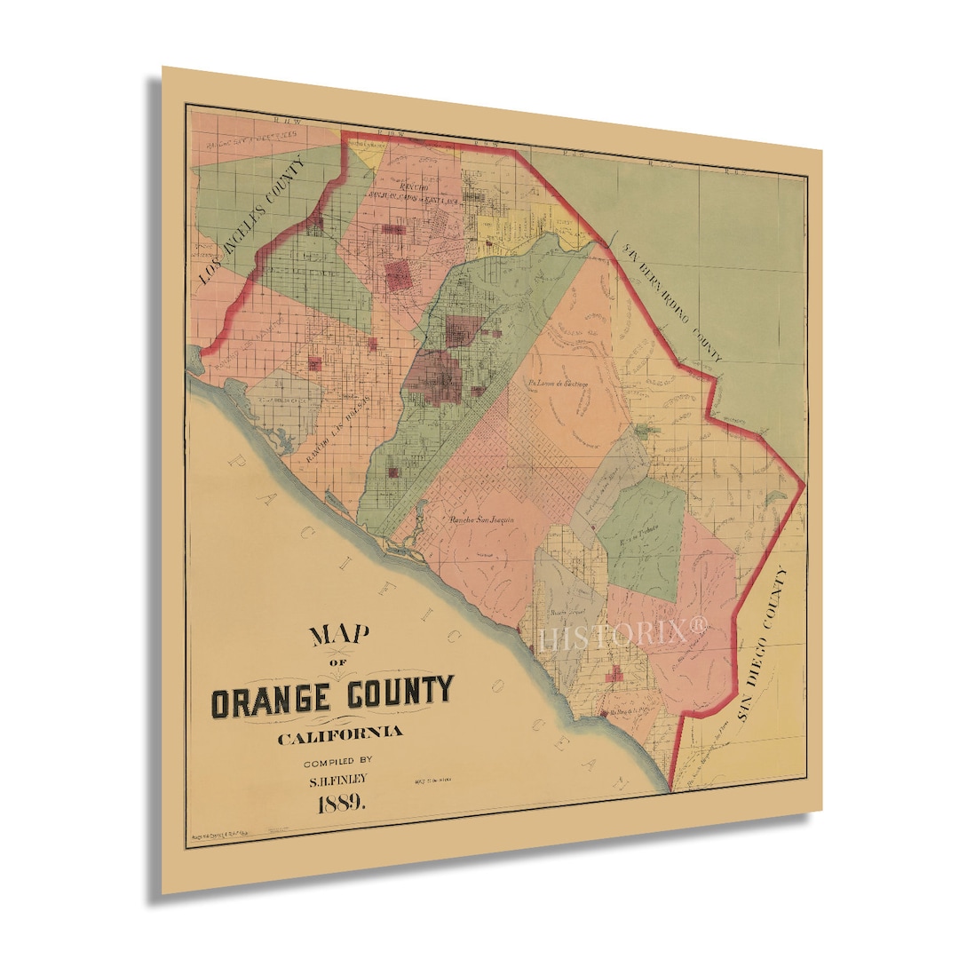 1889 Orange County California Map Poster - Orange County Map of ...