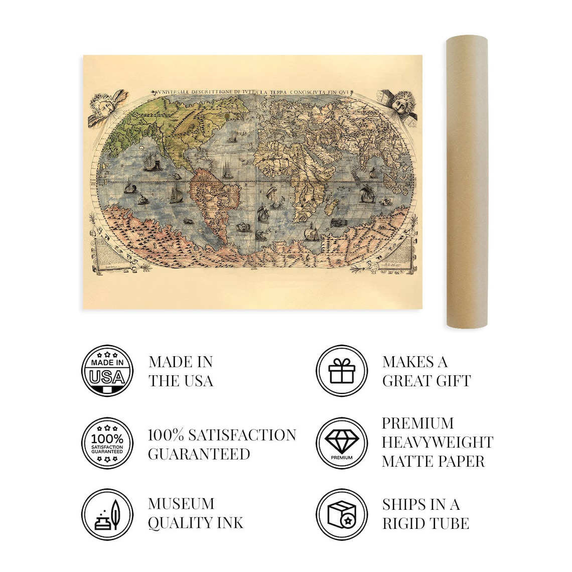 1565 World Map Poster Old Map of the World History Map of the Universal ...