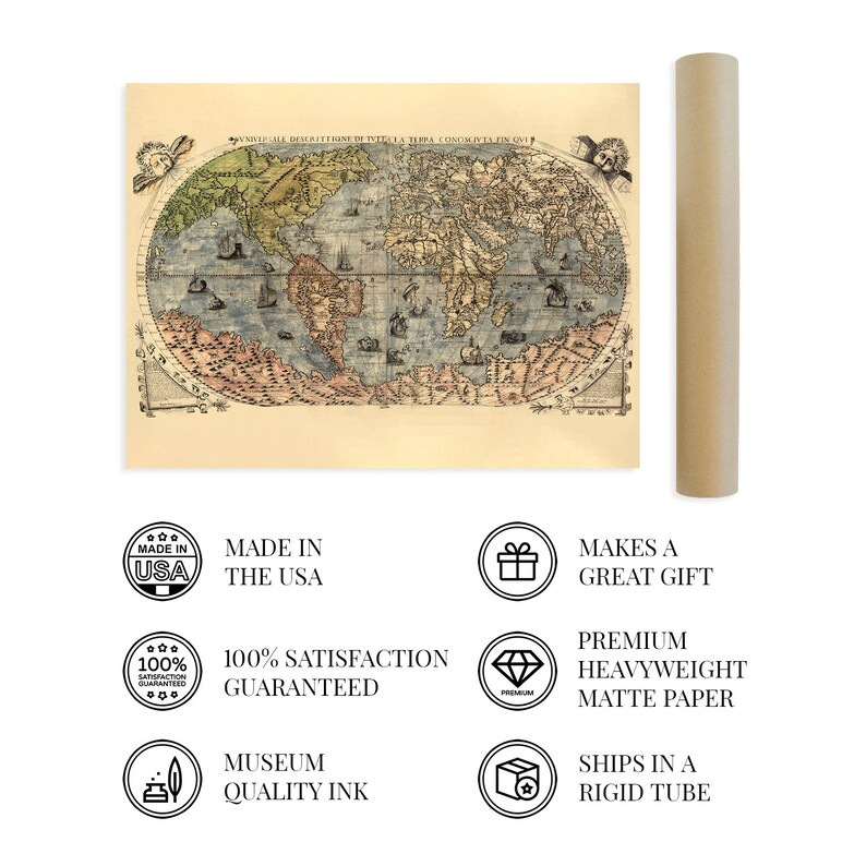 1565 World Map Poster - Old Map of the World - History Map of the ...