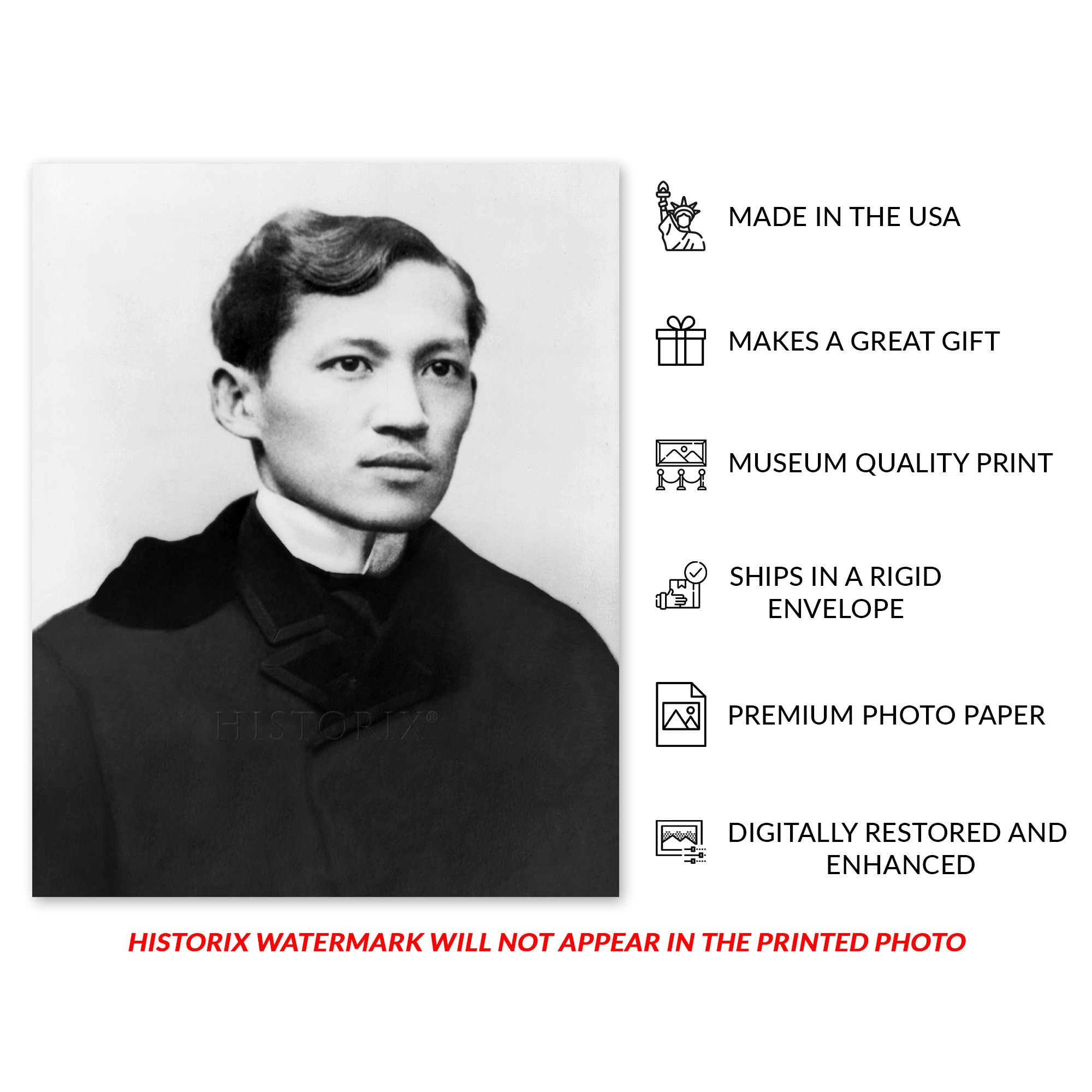 1861 Jose Rizal Bust Portrait Photo Print Vintage Photo of Philippine ...